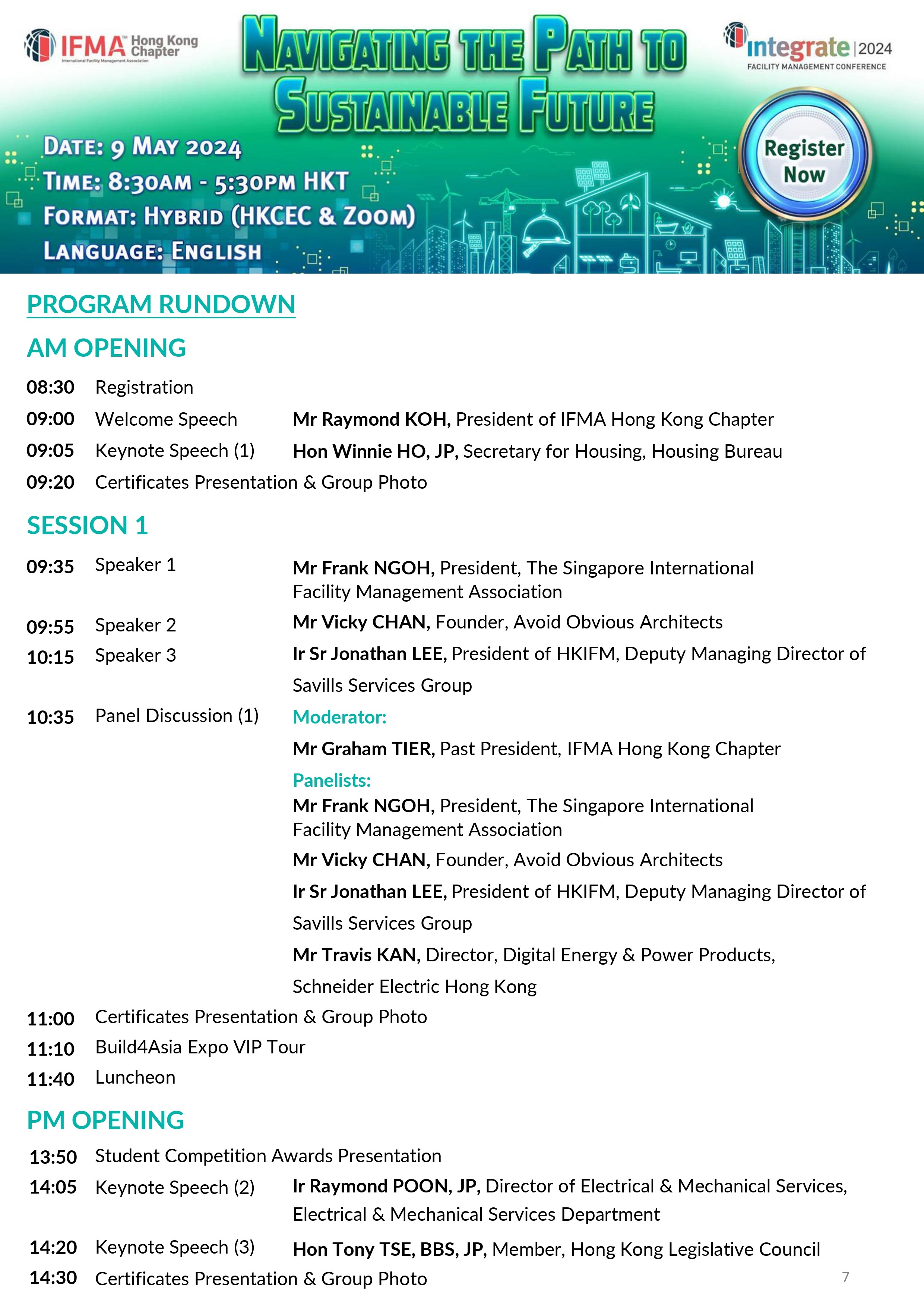 Program Rundown | IFMA HK International Facility Management Association