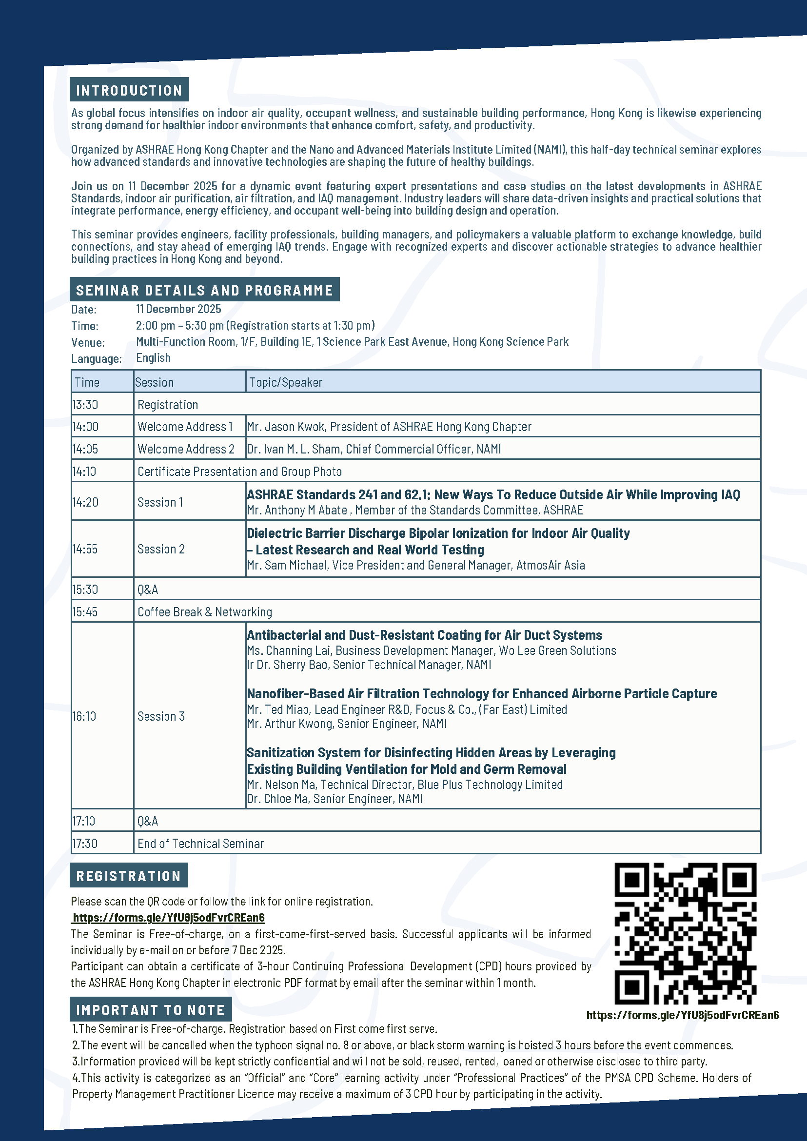 ASHRAE HKC x NAMI Half-Day Technical Seminar | IFMA HK International ...